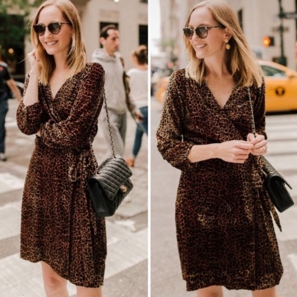 J. Crew | Dresses | J Crew Leopard Velvet Long Sleeve Wrap Dress Size 8 ...